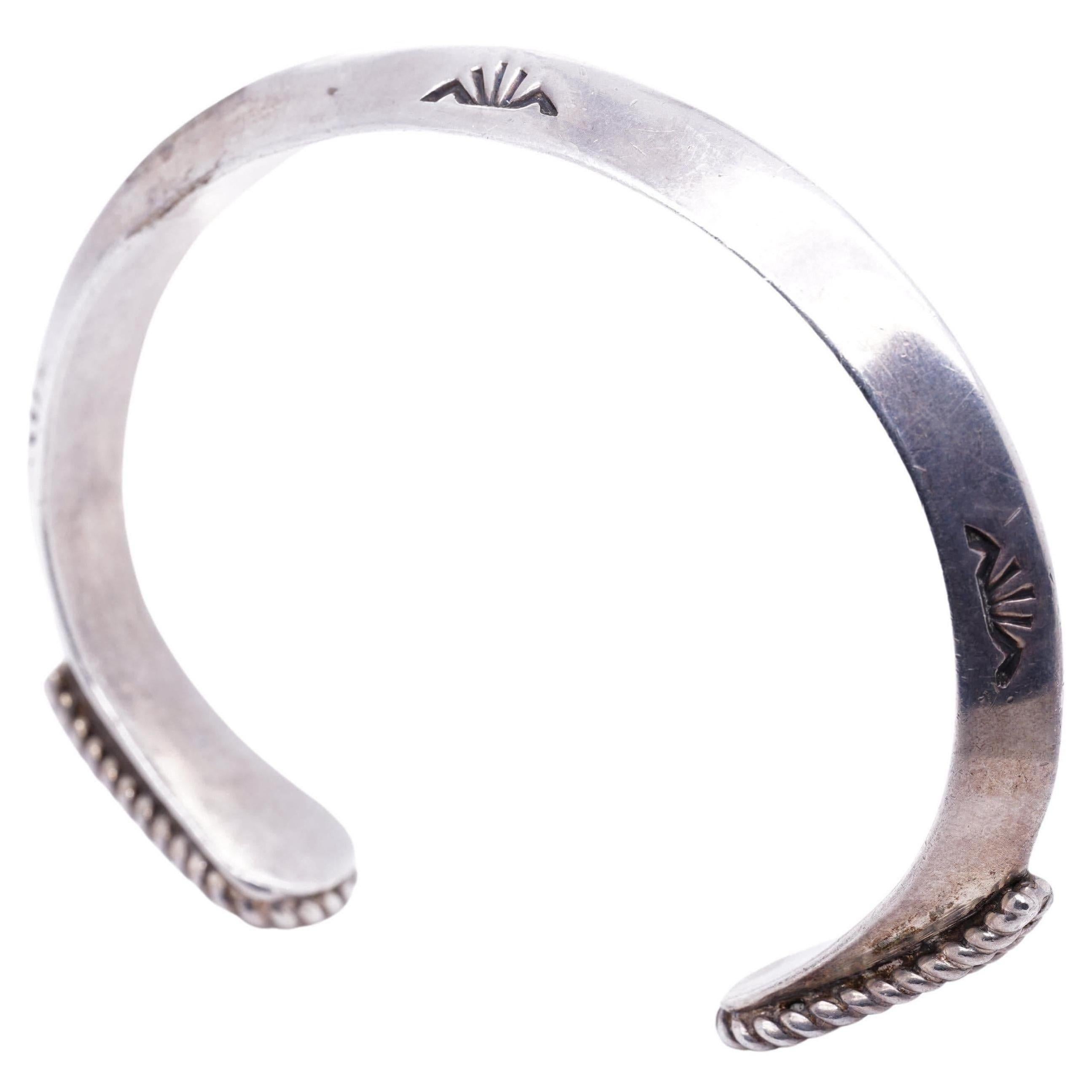 Early Native American Navajo Indian 900 Silver Stamped 4-Row Wide Cuff ...