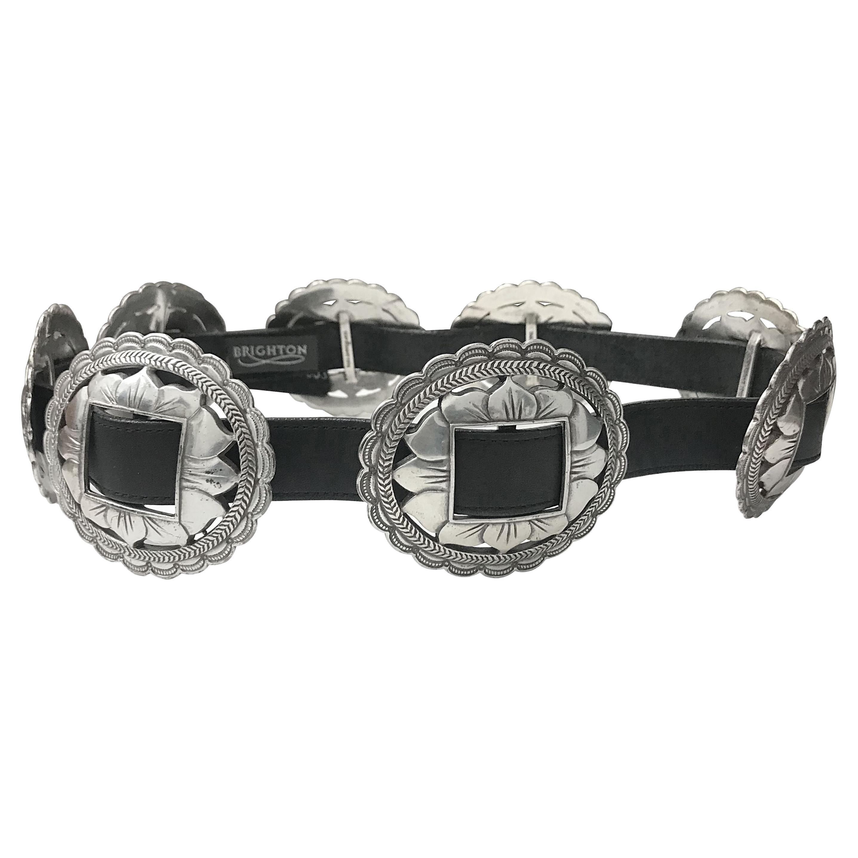 Vintage Native American Navajo Sterling Silver Concho Leather Belt For ...