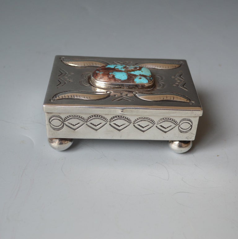 Vintage Native American Navajo Sterling Turquoise Box For Sale at 1stDibs