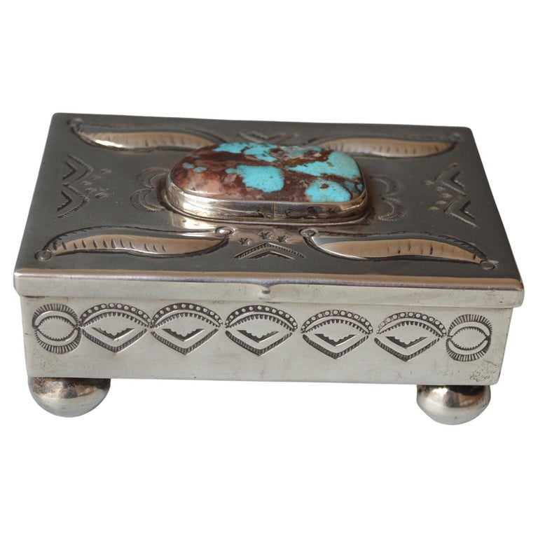 Vintage Native American Navajo Sterling Turquoise Box For Sale at 1stDibs