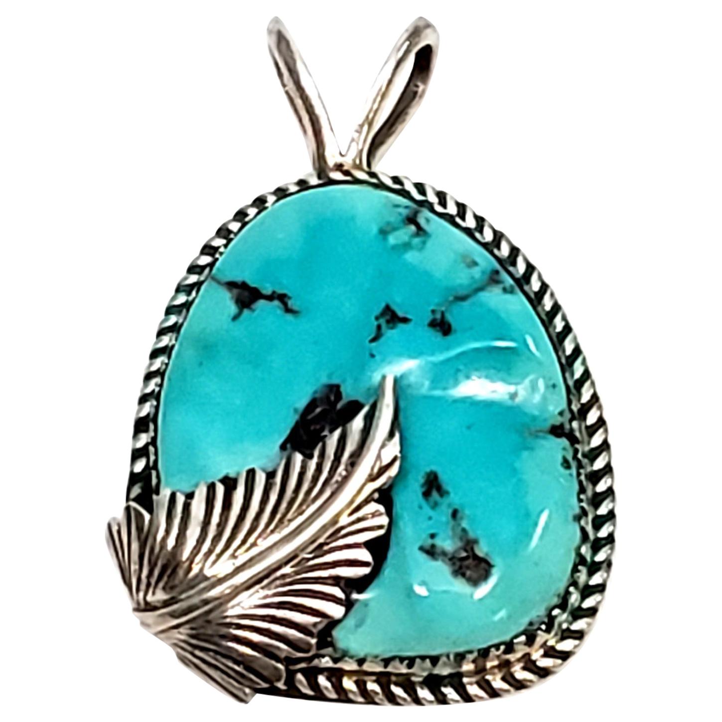 Vintage Native American NF Sterling Silver Turquoise Feather Pendant at ...
