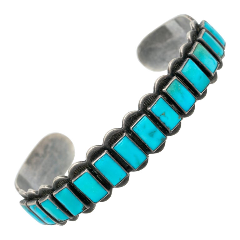 Vintage Native American Sterling Silver and Turquoise Navajo Cuff at ...