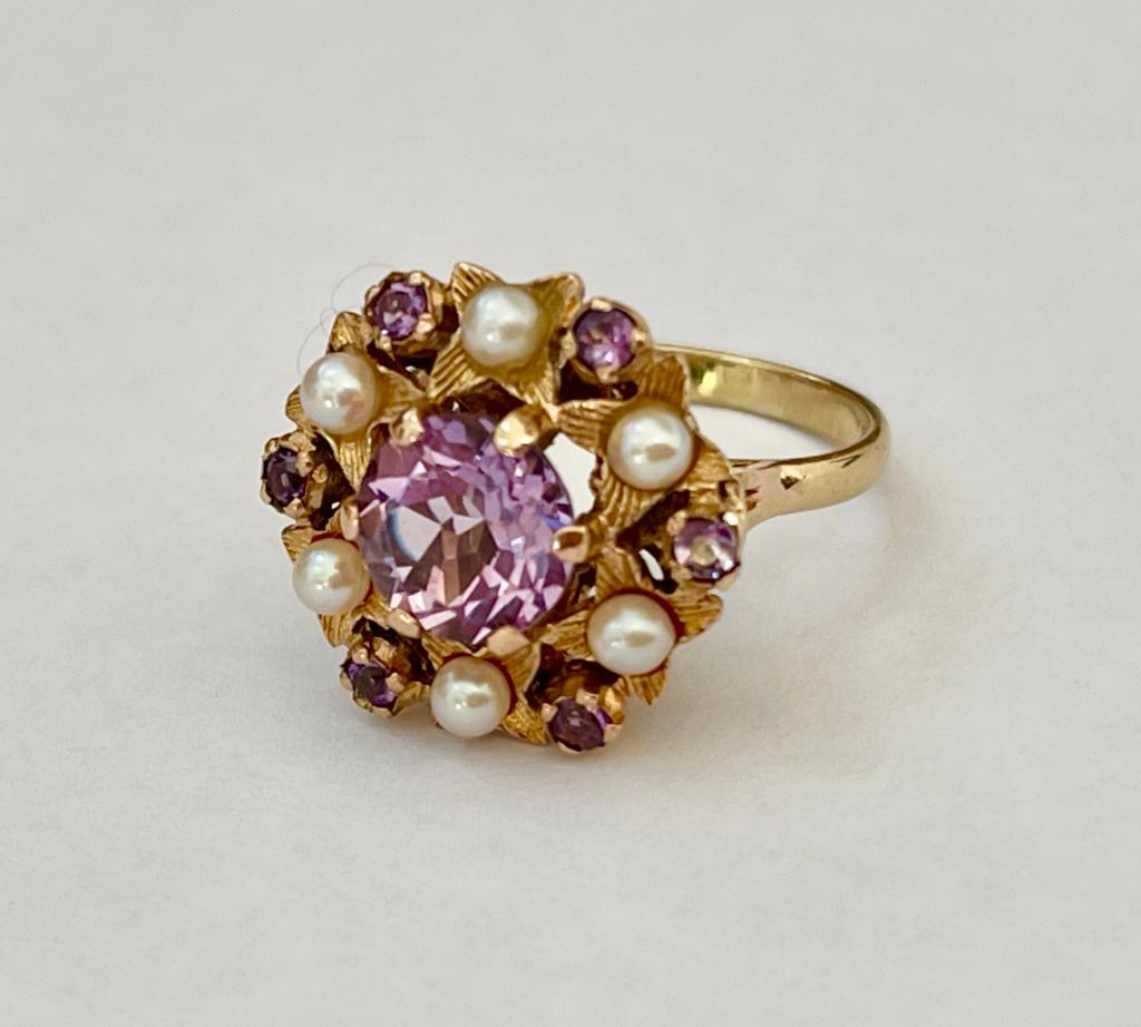 Vintage Natural Amethyst Seed Pearl Ring Circa 1965 Hallmark London ...