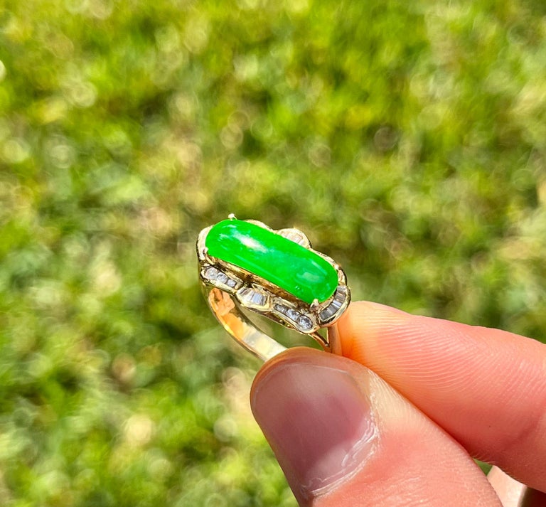 Vintage Natural Jade Ring with Diamonds in 18k Solid Gold Ring Setting ...