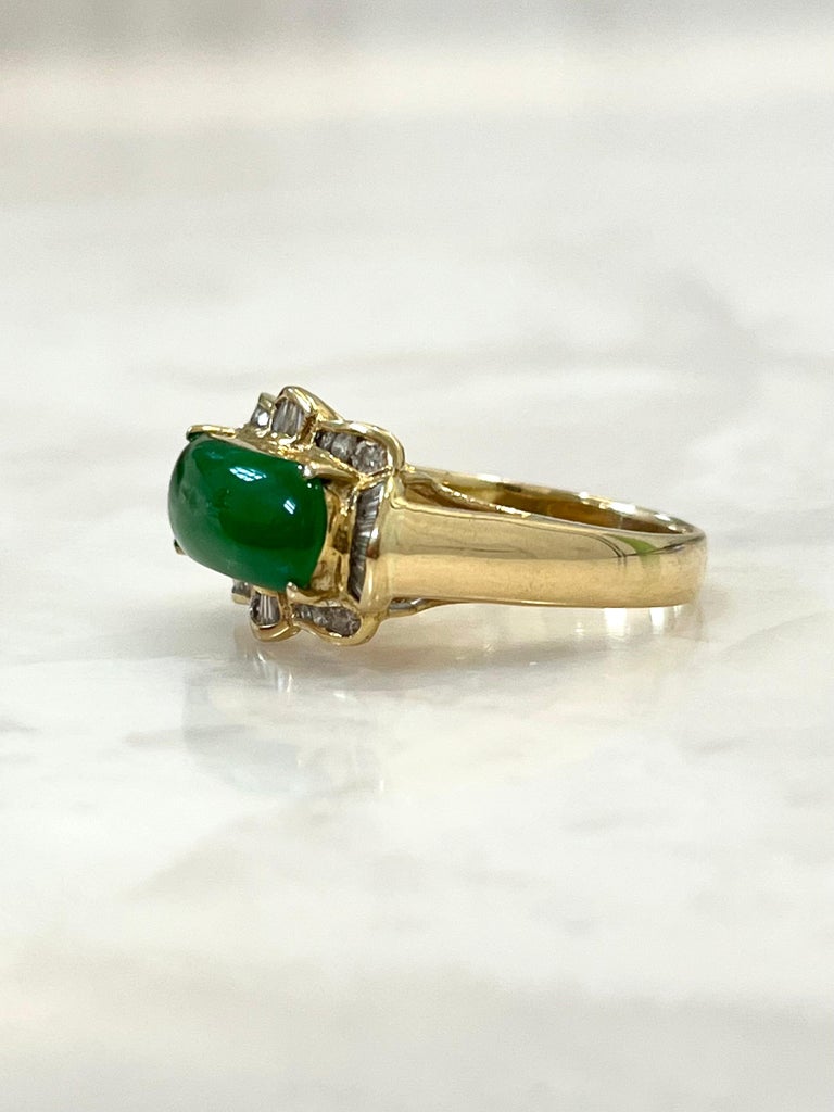 Vintage Natural Jade Ring with Diamonds in 18k Solid Gold Ring Setting ...