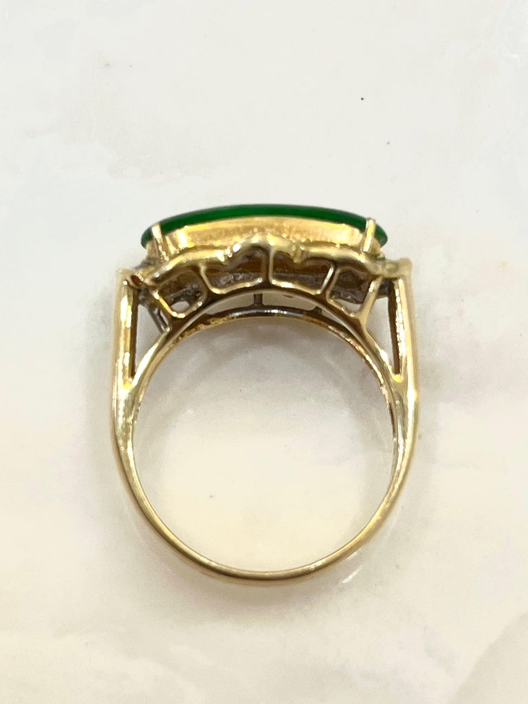 Vintage Natural Jade Ring with Diamonds in 18k Solid Gold Ring Setting ...