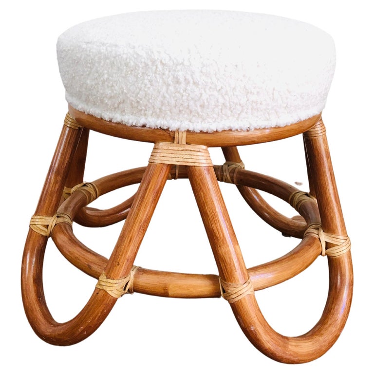 Vintage Natural Pretzel Rattan Paul Frankl Style Coastal Ottoman ...