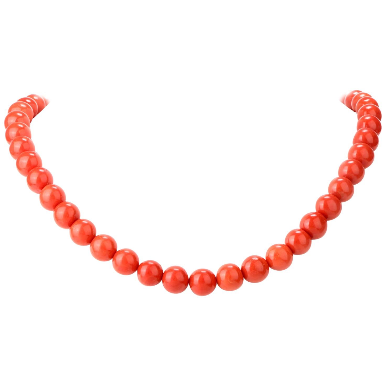 Vintage Natural Red Coral Beaded Strand Necklace at 1stDibs