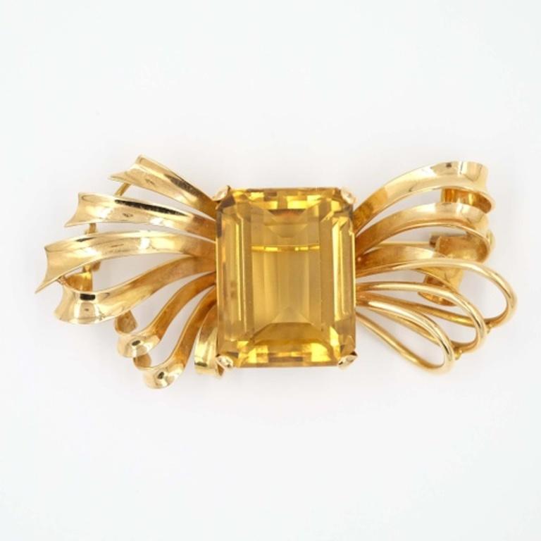 Vintage Natural Topaz Bow Brooch For Sale at 1stDibs