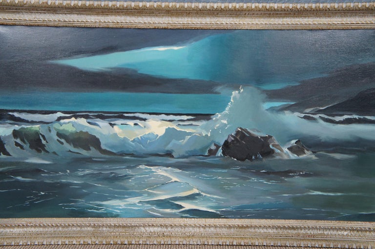 Vintage Nautical Seascape Ocean Waves Crashing Oil Painting Fukazen and ...