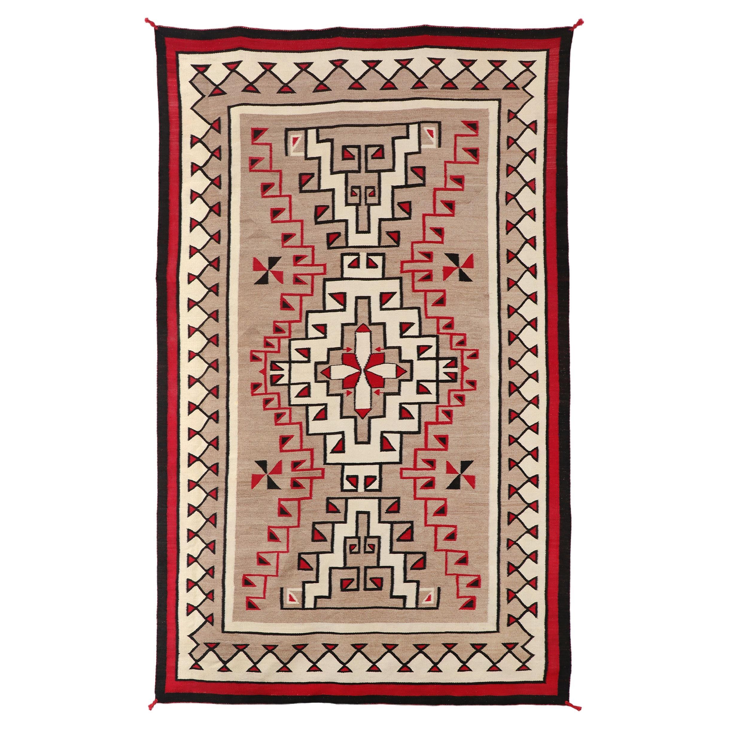 Vintage Native American Navajo Storm Pattern Area Rug in Gray, Ivory ...