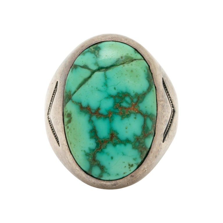 Vintage Navajo Native American Silver and Royston Turquoise Gypsy Ring ...