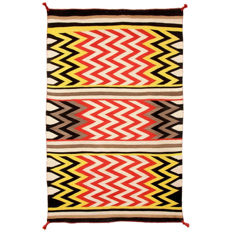 Vintage Navajo Rug, Lightning Pattern, circa 1935, Yellow, Red, Black ...