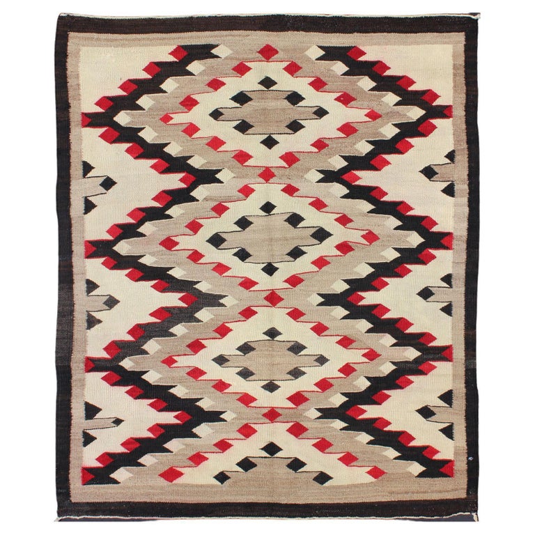 Vintage Navajo Rug with All over Geometric in Gray, Red, Black and ...