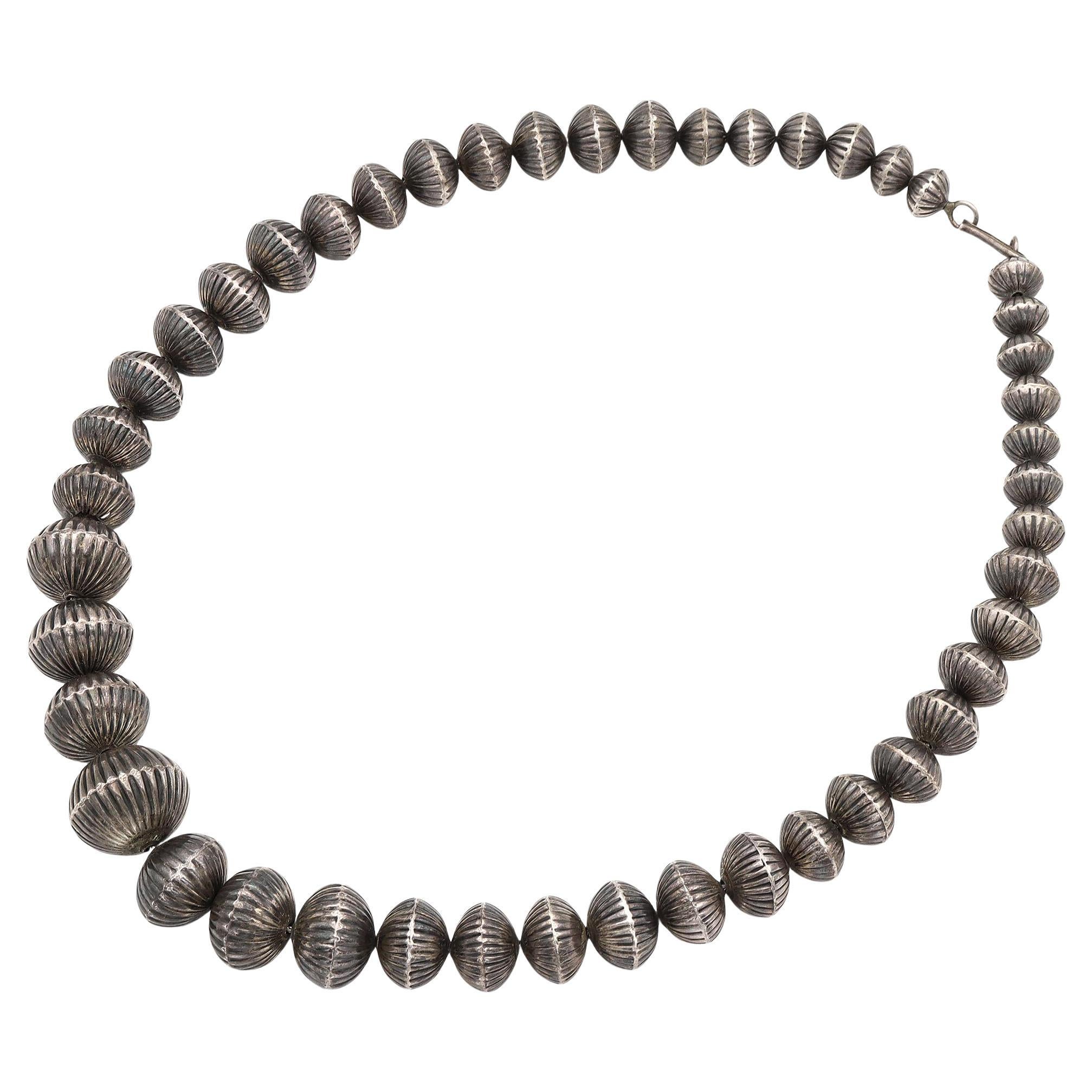 Vintage Navajo Sterling Silver Graduated Fluted Bench Beaded Strand ...