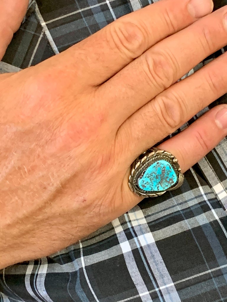 Vintage Navajo Sterling Silver Turquoise Men's Ring at 1stDibs