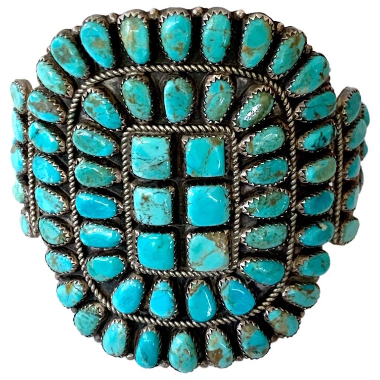 Vintage Native American Turquoise and Silver Cuff/Bracelet at 1stDibs