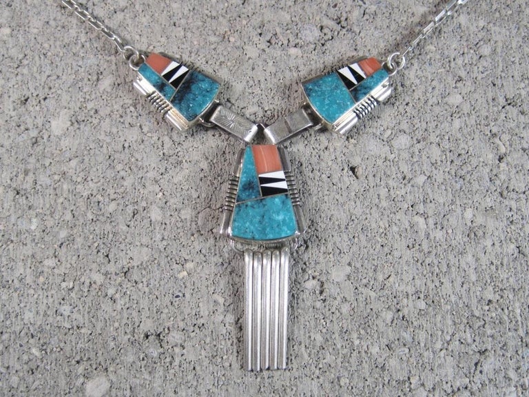 Vintage Navajo Turquoise Inlay Necklace John Charley For Sale at 1stDibs