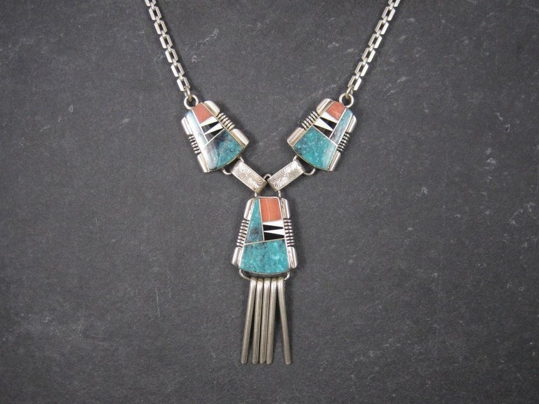Vintage Navajo Turquoise Inlay Necklace John Charley For Sale at 1stDibs
