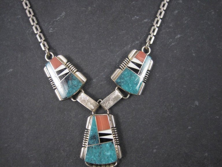 Vintage Navajo Turquoise Inlay Necklace John Charley For Sale at 1stDibs