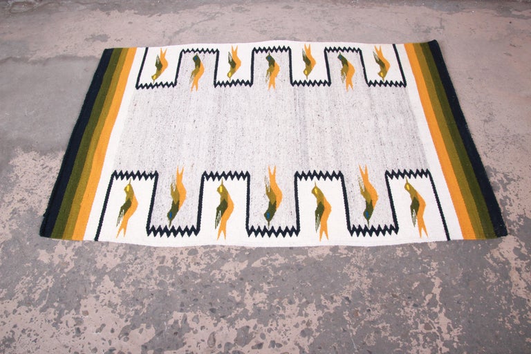Vintage Navajo Wool Rug or Wall Hanging with Geometric Bird Design at ...