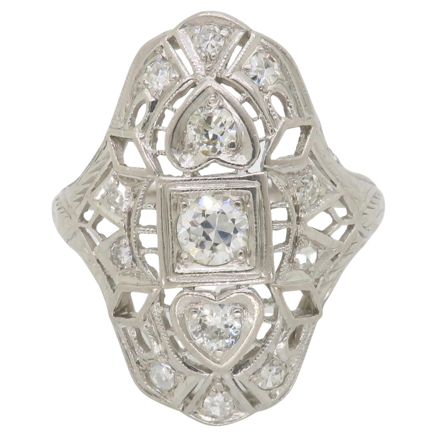 Platinum Vintage Diamond Shield Ring at 1stDibs | vintage shield ring ...