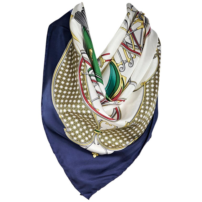Gucci Navy And White Carriage Multicolor Silk Scarf at 1stDibs