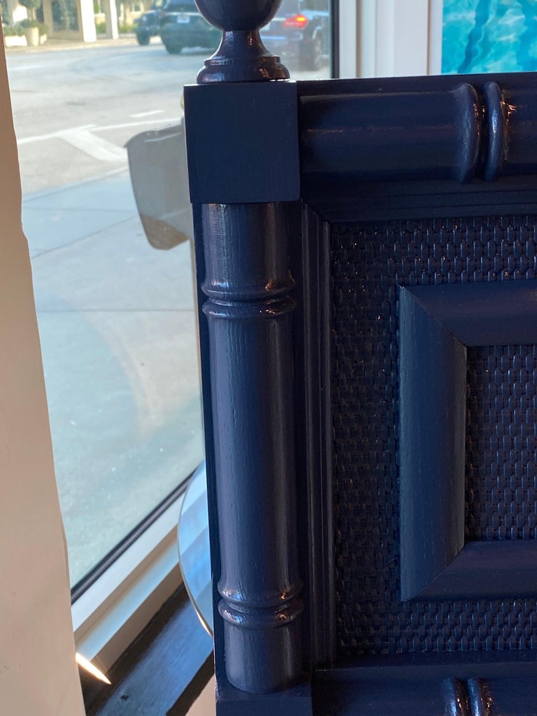 Vintage Navy Blue Lacquered Greek Key Faux Bamboo Wall Mirror at ...