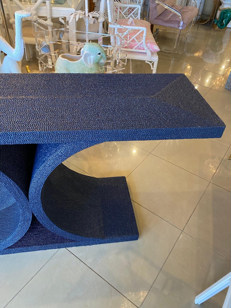 Vintage Navy Blue Lacquered Rope Console Table Karl Springer Style at ...