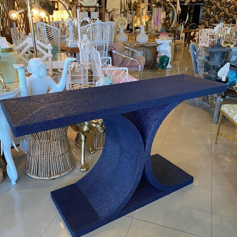 Vintage Navy Blue Lacquered Rope Console Table Karl Springer Style at ...