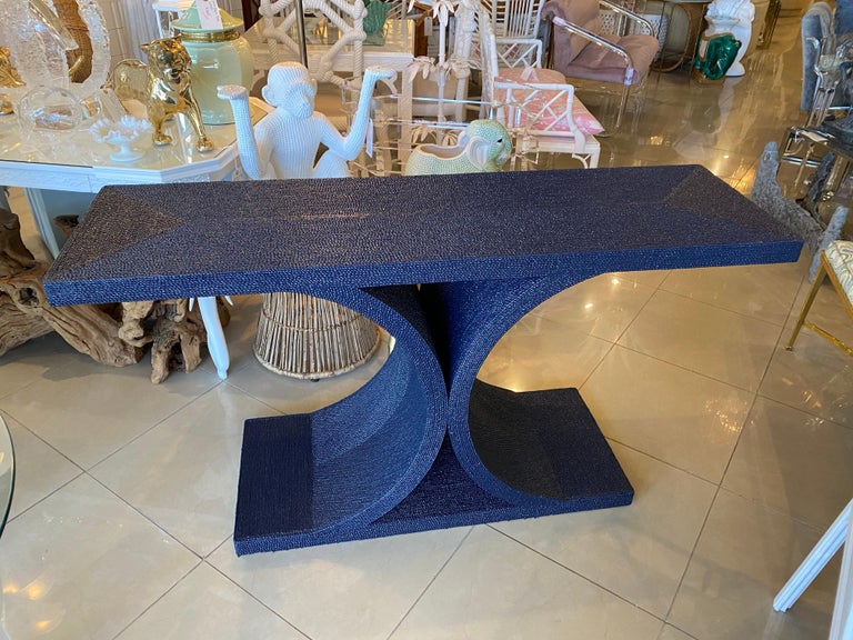 Vintage Navy Blue Lacquered Rope Console Table Karl Springer Style at ...