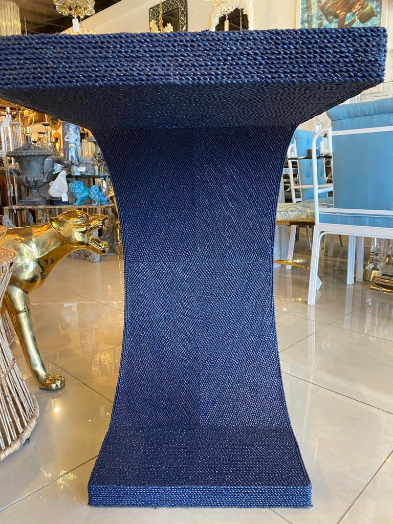 Vintage Navy Blue Lacquered Rope Console Table Karl Springer Style at ...