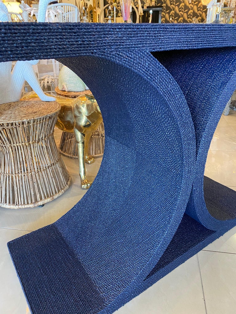 Vintage Navy Blue Lacquered Rope Console Table Karl Springer Style at ...
