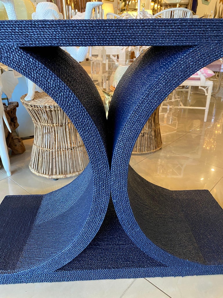 Vintage Navy Blue Lacquered Rope Console Table Karl Springer Style at ...