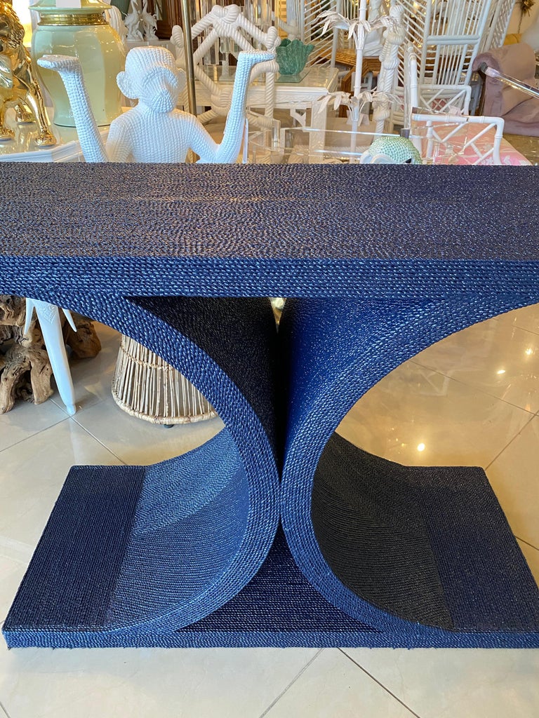 Vintage Navy Blue Lacquered Rope Console Table Karl Springer Style at ...