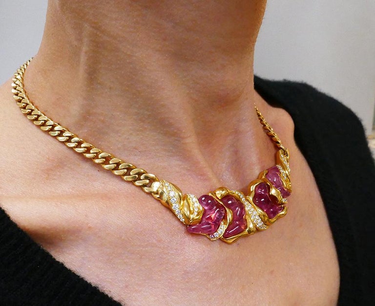 Vintage Necklace by Ansuini Italy 18k Gold Ruby Diamond For Sale at 1stDibs