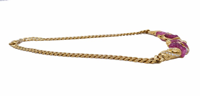 Vintage Necklace by Ansuini Italy 18k Gold Ruby Diamond For Sale at 1stDibs