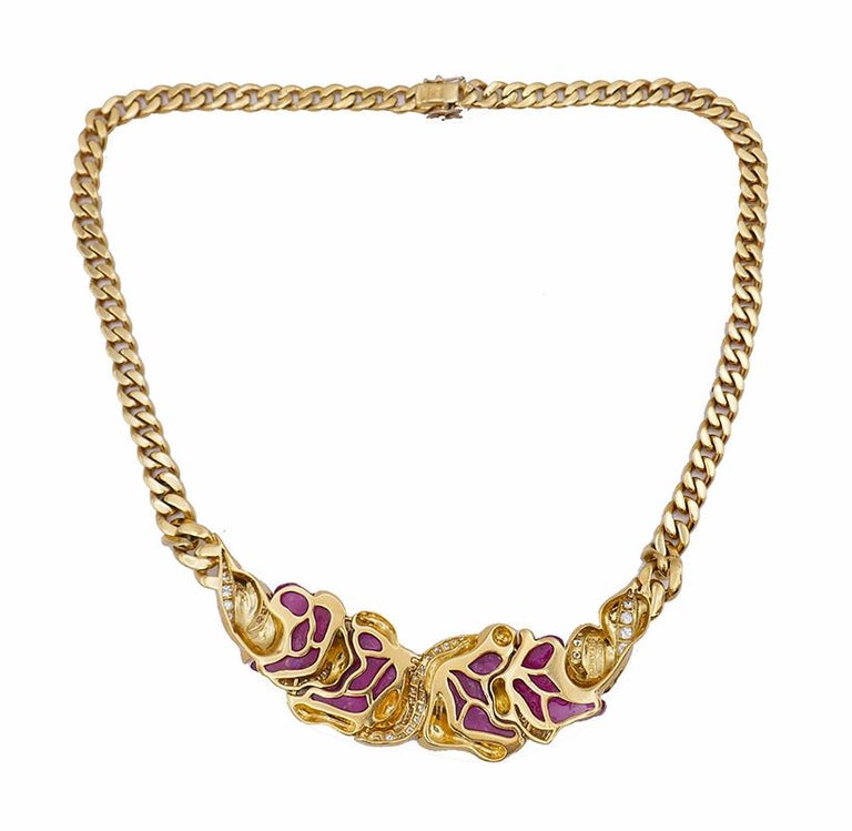 Vintage Necklace by Ansuini Italy 18k Gold Ruby Diamond For Sale at 1stDibs