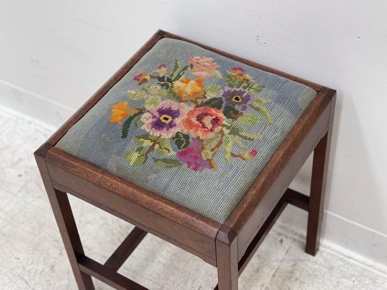 Vintage Needle Point Stool For Sale at 1stDibs
