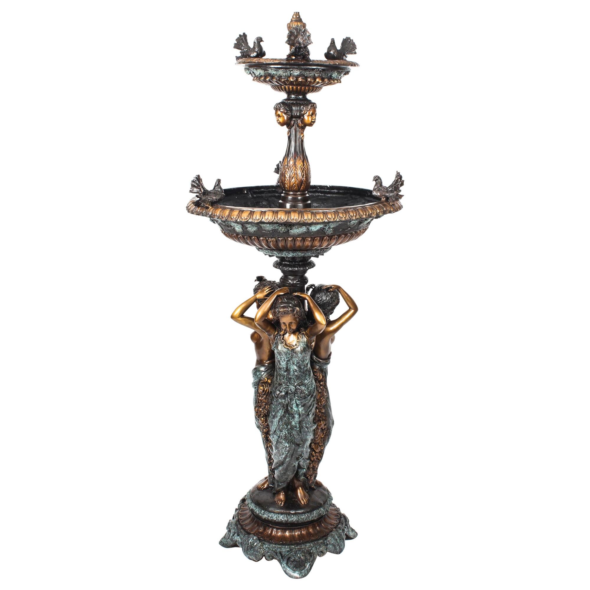 Vintage Neoclassical Bronze Two-Tier Pond Garden Fountain, 20th Century ...