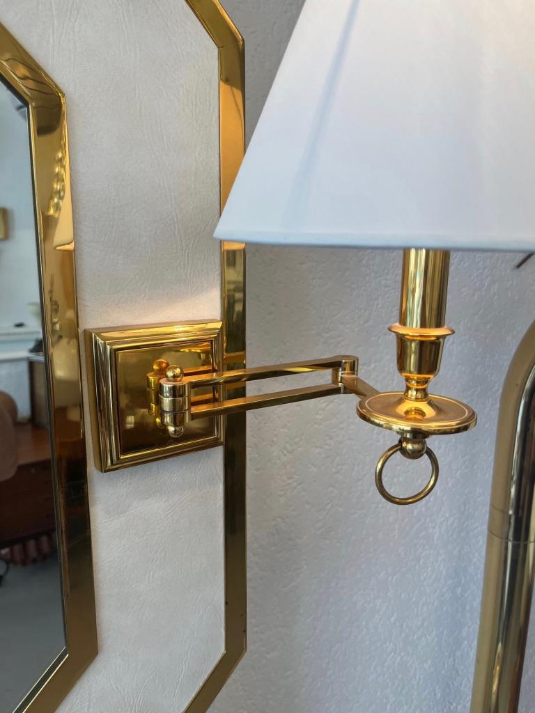 Vintage Neoclassical Brass and Leather Octagonal Wall Mirror with ...