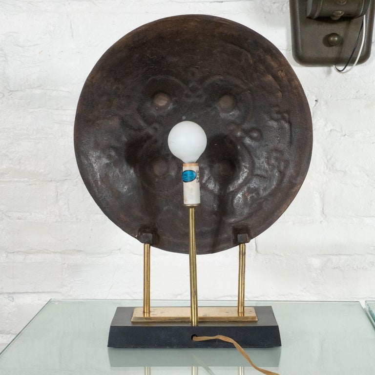 Vintage Neoclassical Bronze "Shield" Table Lamp For Sale at 1stDibs
