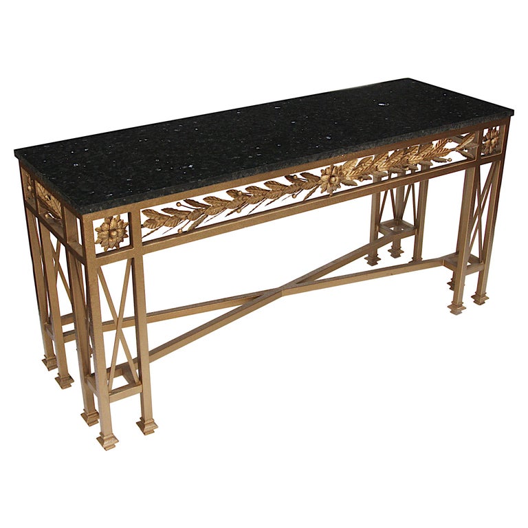 Vintage Neoclassical Gilded Golden Wrought Iron Marble-Top Console ...