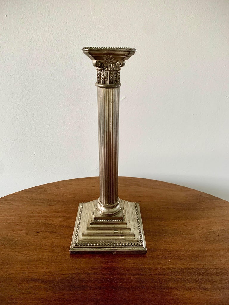 Vintage Neoclassical Silver Corinthian Column Candlestick For Sale at ...