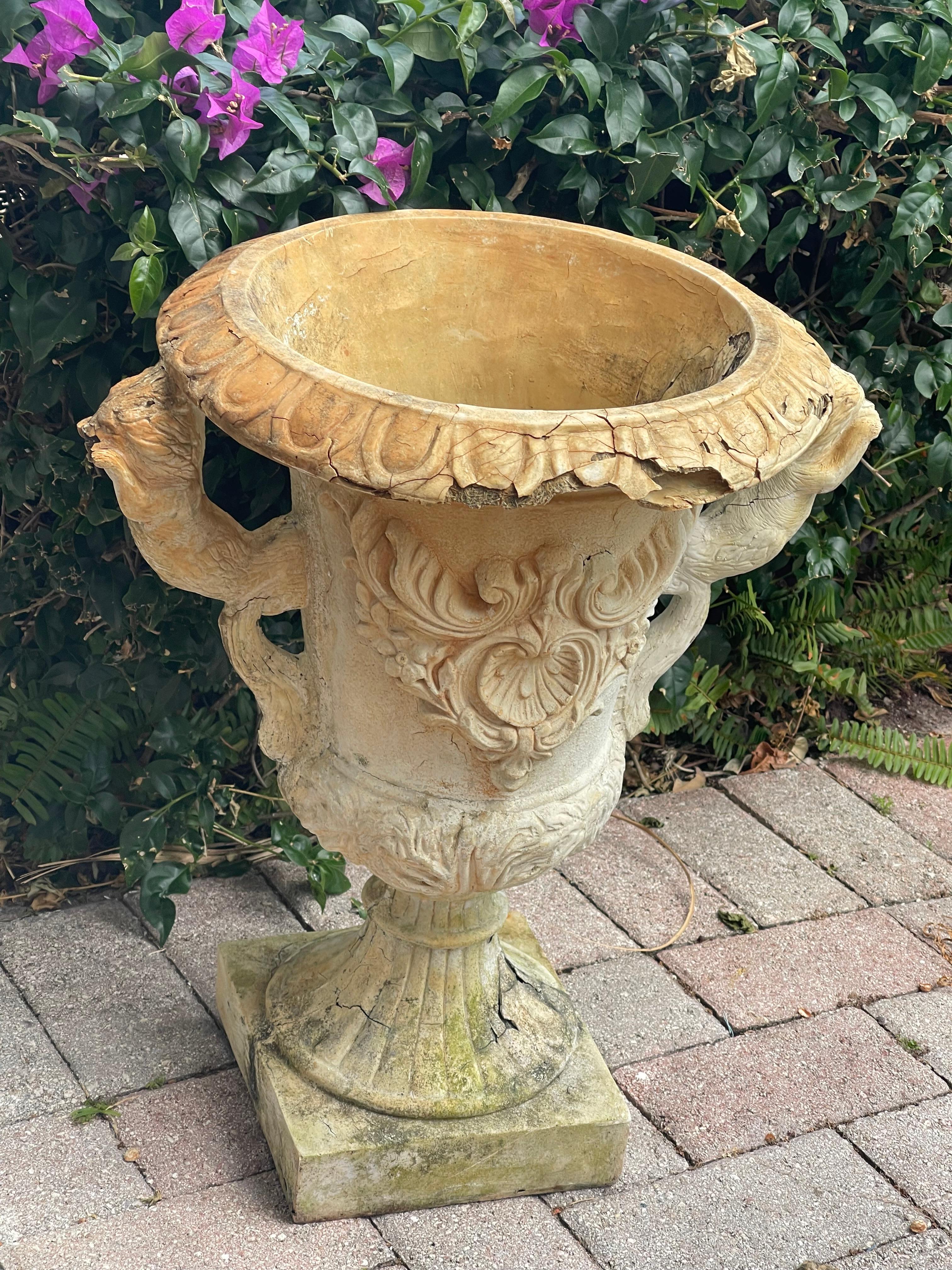 Vintage Neoclassical Style Distressed Garden Planter For Sale at 1stDibs