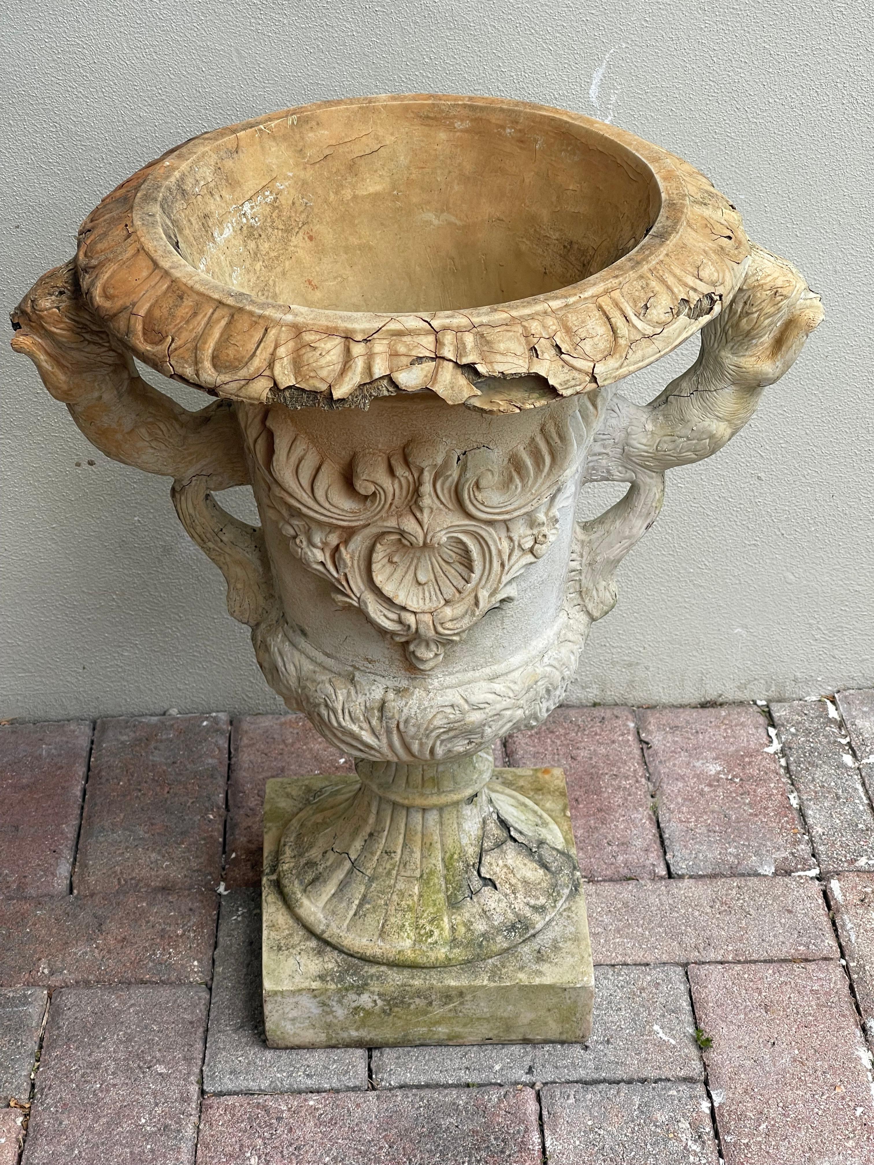 Vintage Neoclassical Style Distressed Garden Planter For Sale at 1stDibs