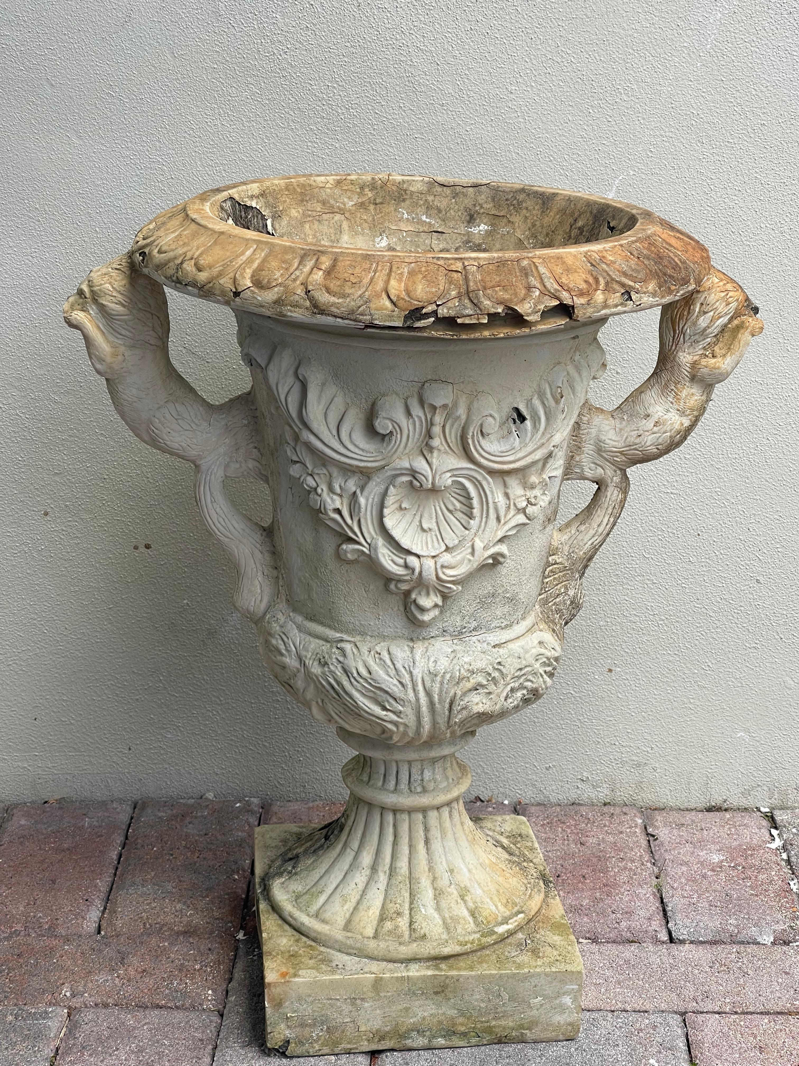 Vintage Neoclassical Style Distressed Garden Planter For Sale at 1stDibs