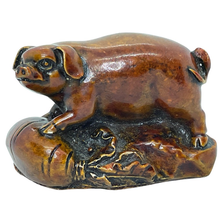 Vintage Netsuke Soapstone Figure Pig For Sale at 1stDibs
