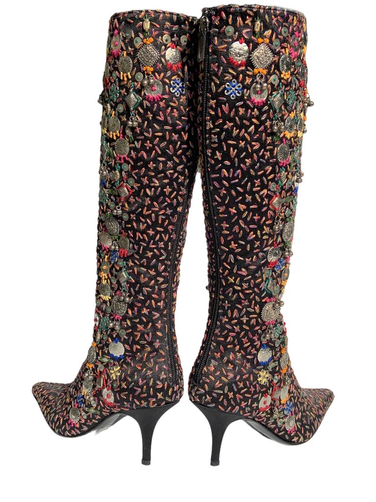 Vintage New Oscar de la Renta Coin Embellished Embroidered Boots ...