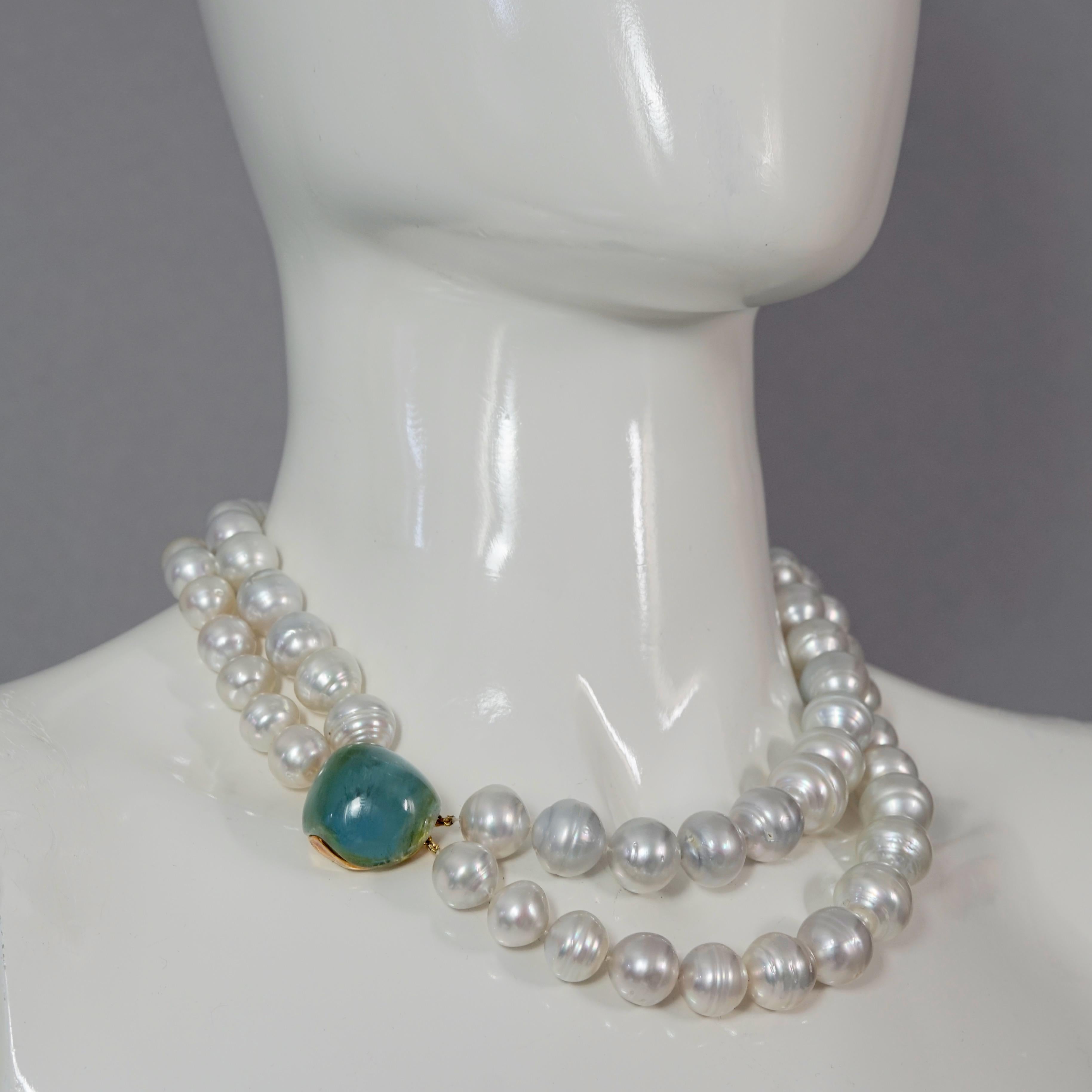 Vintage NICHOLAS VARNEY Green Beryl Gemstone Two Strand Baroque Pearl ...